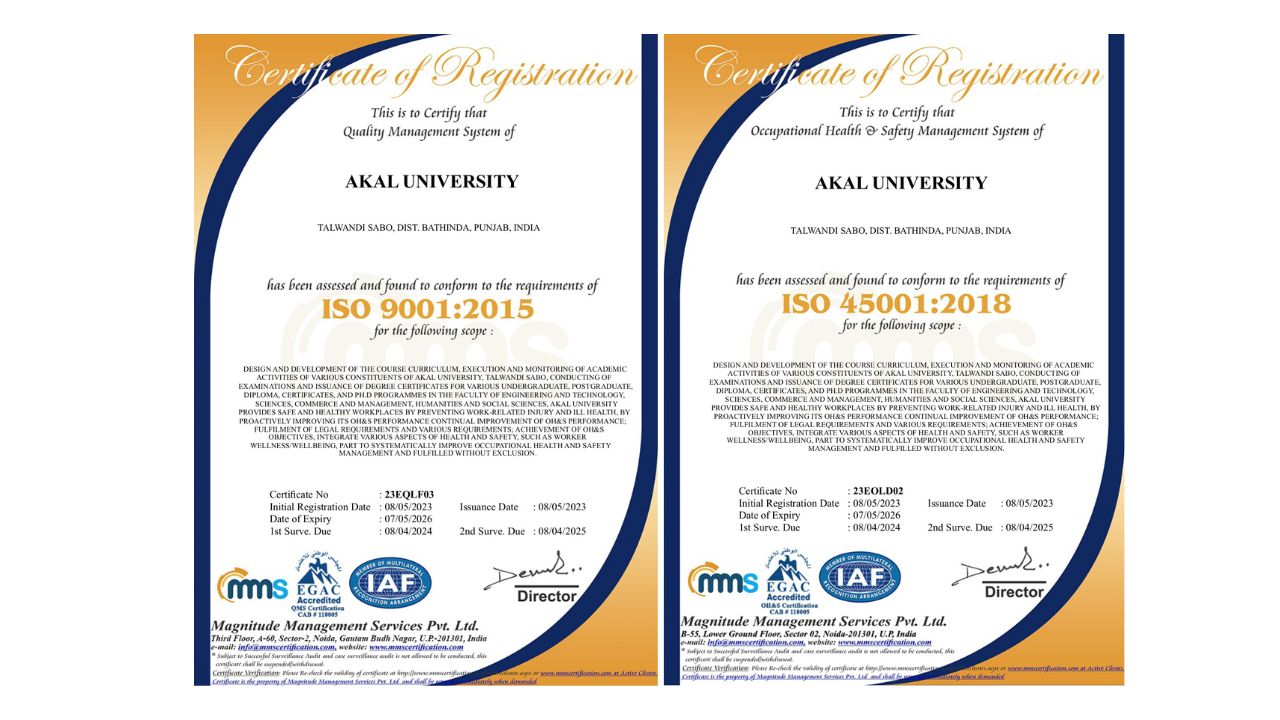 Akal University Receives ISO Certificates: A breakthrough achievement ...